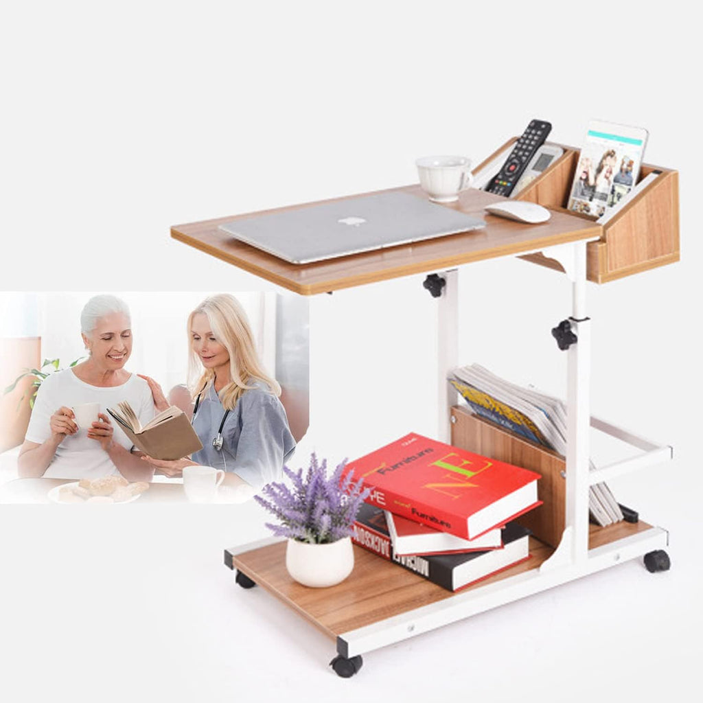 Movable Bed Side Computer Table With Wheels Storage Adjustable Table ...