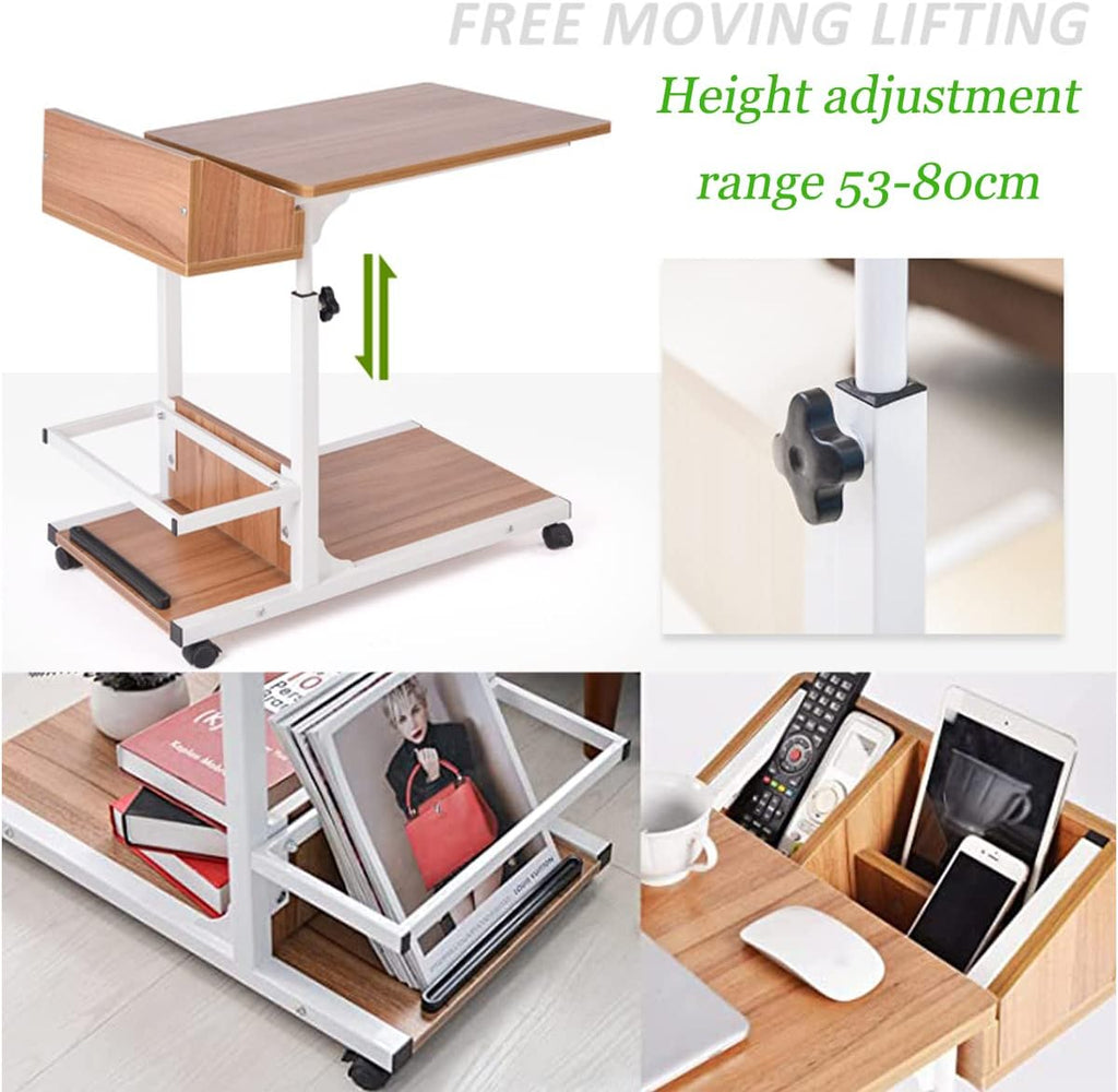 Movable Bed Side Computer Table With Wheels Storage Adjustable Table ...