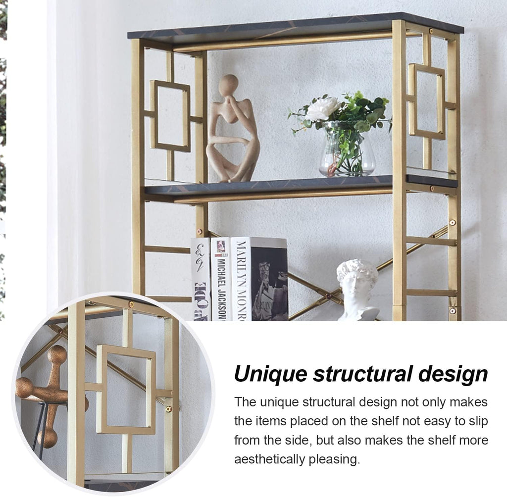 Golden Storage Modern Bookshelf for Home Office Living Room and Bedroo ...