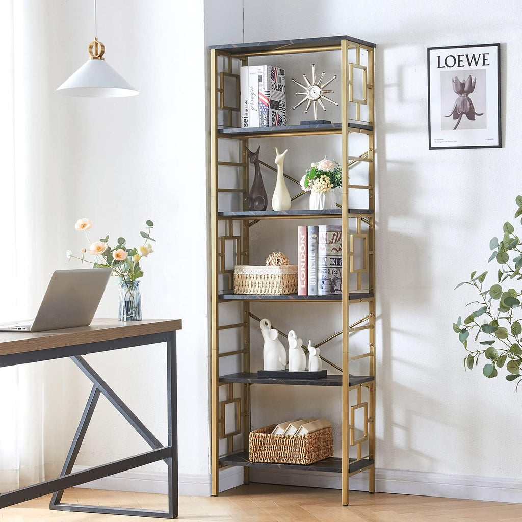 Golden Storage Modern Bookshelf for Home Office Living Room and Bedroo ...