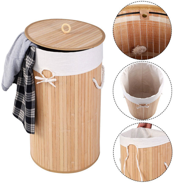 Bamboo Laundry Hamper (Round) – waseeh.com